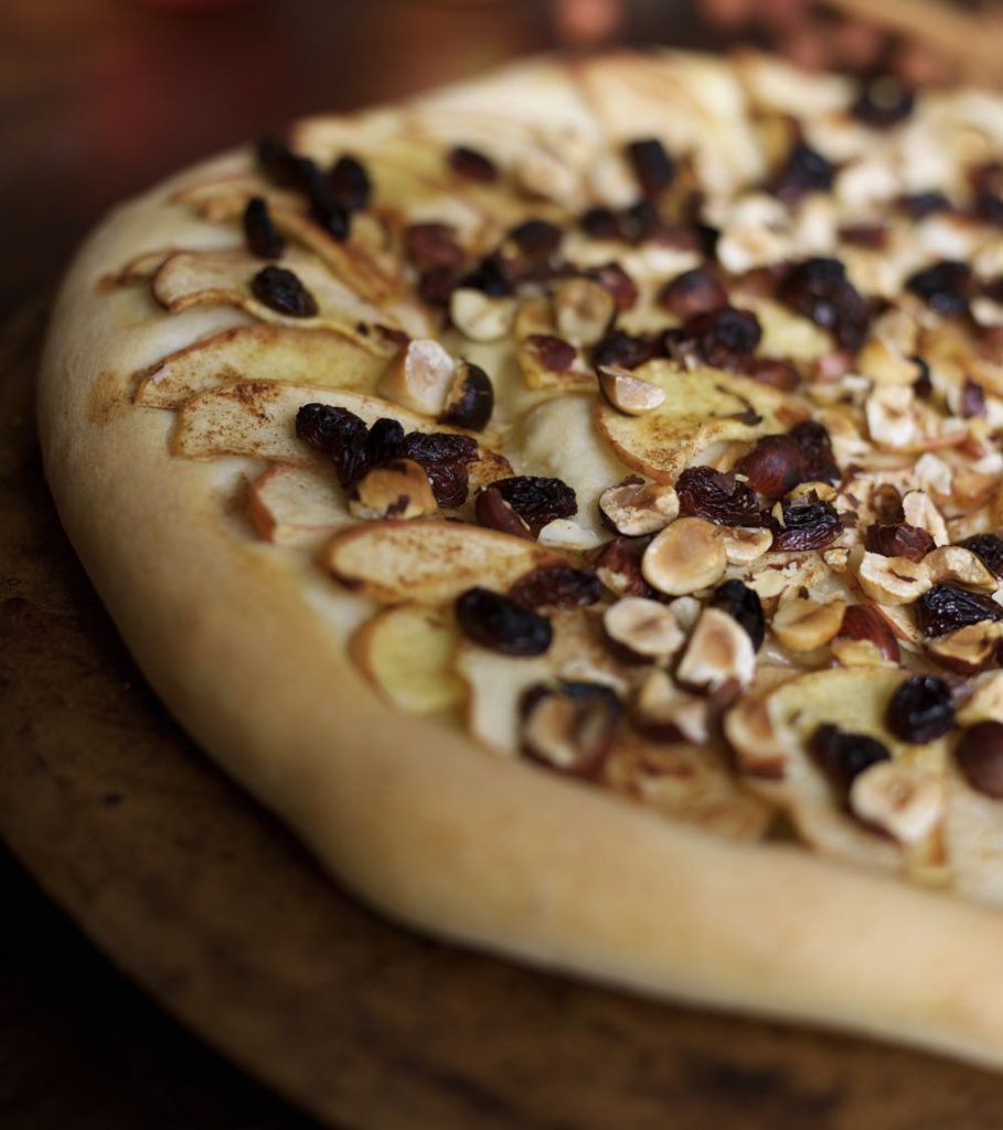 Apple Pizza with Hazelnuts, Sultanas and Cinnamon